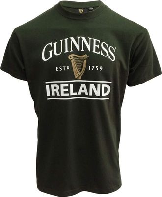Guinness Flaschengr&uuml;nes T-Shirt mit Ireland EST. 1759-Design und Goldener Harfe