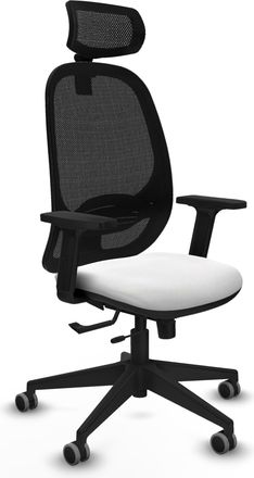 Piqueras y Crespo Wei&szlig;er Computerstuhl mit 2D-Armen, h&ouml;henverstellbare Lendenwirbelst&uuml;tze und h&ouml;henverstellbares Kopfteil und Neigungsverstellung, ausgestattet mit Sync