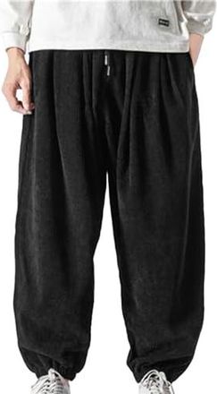 Generic DENGJIAMY Pantalon de survêtement ample en velours côtelé pour homme - Grande taille - Coupe décontractée - Cordon de serrage - Taille élastique, Noir