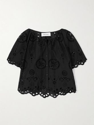 Matteau Haut En Popeline De Coton &Agrave; Broderie Anglaise Et &Agrave; Festons - Noir