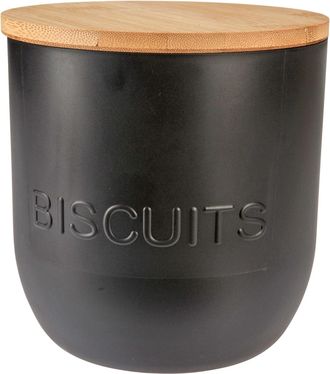URBN-CHEF Gro&szlig;e schwarze luftdichte Keksdose mit Deckel aus nat&uuml;rlichem Bambus - moderner Zylinderbeh&auml;lter f&uuml;r frische Kekse und Leckereien, stilvoller K&uuml;chenbe