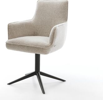 DELIFE Drehstuhl Heira-Flex mit Armlehnen Webstoff Soft Beige Fu&szlig;kreuz Schwarz 360&deg; drehbar Wippfunktion Taschenfederkern, Esszimmerst&uuml;hle