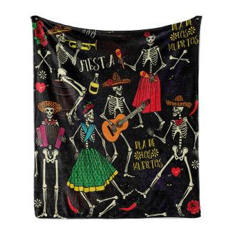 Abakuhaus Skelett Weiche Kuscheldecke Sofadecke, Dia de los Muertos Fiesta, Gem&uuml;tlicher Pl&uuml;sch f&uuml;r den Innen- und Au&szlig;enbereich, 125 x 175 cm, Mehrfarbig