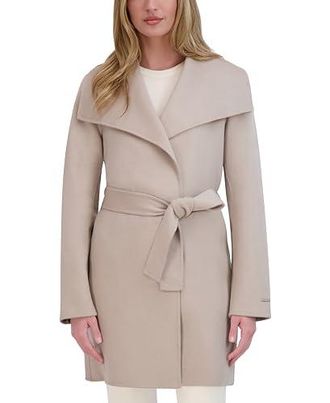 Elie Tahari Double-Faced Luxury Soft Blend Peacoat-Wrap Wool Coat with Removable Belt Jacket, Amande Douce, M Femme