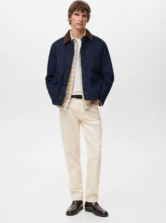 Mango Blouson jean matelass&eacute; col velours c&ocirc;tel&eacute; bleu - Homme - XXL - MANGO MAN