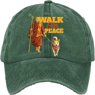 Generic Walk for Peace Monks with Aloka Dog Print Baseball Cap, Retro Denim Style, Funny Graphic Hat, Vert, Taille unique