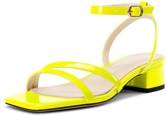 Castamere Femmes Bas Bloc Chunky Talon Heel Carr&eacute; Bout Lani&egrave;res Cheville Sandales Dress Mariage Party Chaussures 3.5 CM Heels Jaune 41 EU