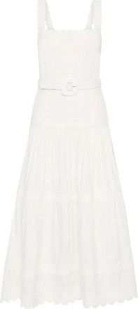 Rebecca Vallance Femme, Robes, Blanc, Taille: 36 FR Robe Midi Col Carr&eacute; &agrave; Bordure Festonn&eacute;e