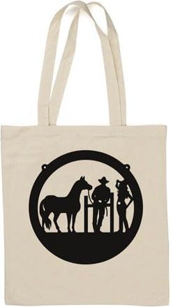 Generic Cowboy a girl and a horse Sac fourre-tout en coton naturel Blanc