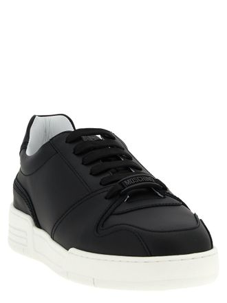 Moschino Mens Black Leather Low Top Sneakers