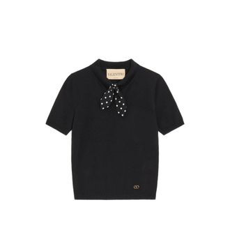 Valentino Polka-Dot Scarf-Detail Sweater - Black