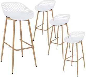Altobuy TRESSIE - Lot de 4 Tabourets Blancs Pieds Effet Bois Verni