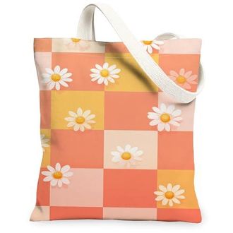Generic Sacs fourre-tout en toile de chrysanthème floral, sacs dépicerie réutilisables, légers et lavables avec bandoulière Ca, pêche, 13x15 Inch
