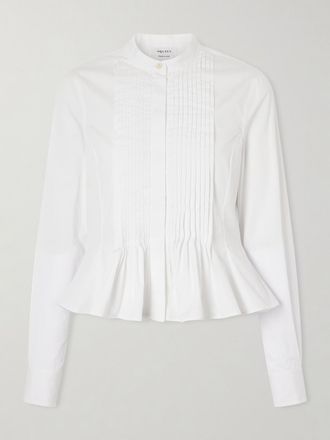 Alexander McQueen Chemisier Raccourci &Agrave; Basque En Popeline De Coton &Agrave; Plis - Blanc