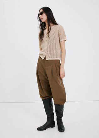 Mango Cardigan maille ajour&eacute;e manches courtes sable - Femme - XXS - MANGO