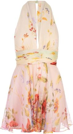 Roberto Cavalli Femme, Robes, Multicolore, Taille: 38 FR Mini-robe en mousseline avec imprim&eacute; de fleurs de Miami