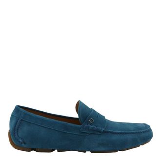 Ferragamo Loafer - Suede Loafer-Designed Flat Shoes With Moccasin Sti - Gr. 6_5 - in Gr&uuml;n - f&uuml;r Damen