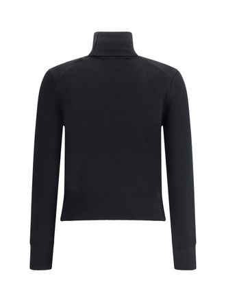 Ami Womens Ami De Coeur Turtleneck Sweater Noir-Rouge Merino Wool Noir/rouge
