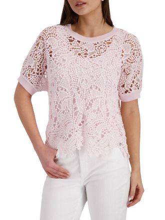 Monari Strickpullover rosa,Casual,Baumwolle,Strukturiert,Rundhals,Kurz,Regular Fit