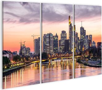 Islandburner Bild auf Leinwand Frankfurt Skyline bei Sonnenuntergang am Mainufer im Abendlicht Bilder Wandbilder Poster