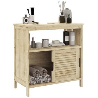 HOMCOM Meuble sous lavabo en Bambou, Meuble de Rangement pour Salle de Bain, avec 2 Portes coulissantes, &eacute;tag&egrave;re Ouverte, Structure en Bambou, 60 x 30 x 60 c