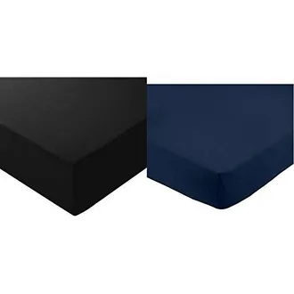 Amazon Basics Drap-Housse en Microfibre Noir 140 x 200 x 30 cm & Drap-Housse en Microfibre Bleu Marine 140 x 200 x 30 cm
