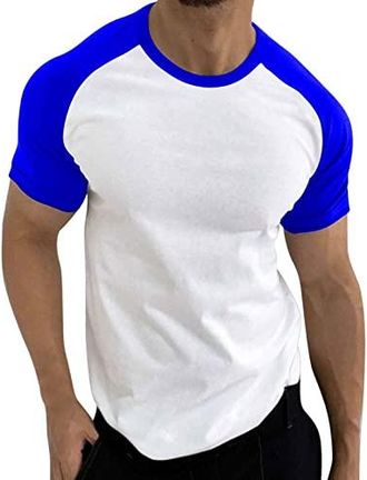 Generic Chemises de sport raglan à manches courtes pour homme - Coupe ajustée - Haut dentraînement anti-humidité pour la gym, le baseball, la course à pied, l