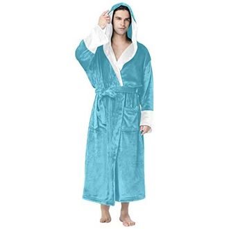 Generic Peignoir pour homme - Col doux et chaud - Long peignoir de chambre - V&ecirc;tement de d&eacute;tente et de nuit - Pyjama en flanelle - Confortable - Robe de carna