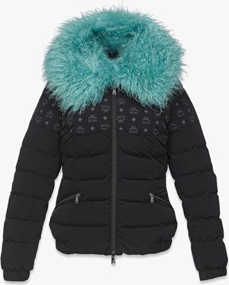 MCM Parka aus Nylon mit Monogramm-Print, Weste und Kunstfellkragen BLACK NYLON