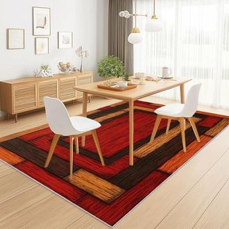 Generic Rouge Lavable en Machine Tapis Salon Motif en Treillis de Bois Patchwork sym&eacute;trique, 160 x 230 cm Doux Tapis de Sol Pelucheux Dessous Antid&eacute;rapant, En