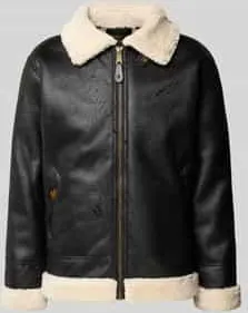 Alpha Industries Relaxed Fit Jacke in Leder-Optik mit Umlegekragen