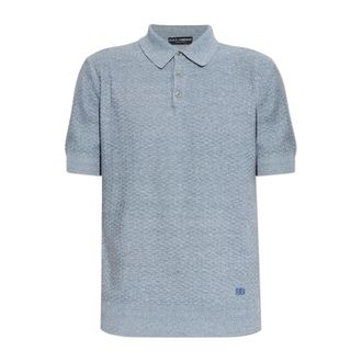 Dolce & Gabbana Homme, Tops, Bleu, Taille: XL Polo en m&eacute;lange de lin avec logo brod&eacute;