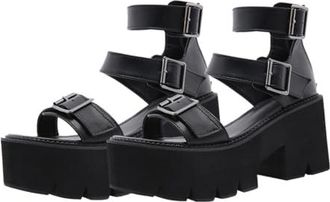 Supvox Sandales &agrave; Semelle &Eacute;paisse Femme, Talons Larges En Pu Noir, Sandales Antid&eacute;rapantes &Eacute;t&eacute; Pour Soir&eacute;es, Discoth&egrave;ques Et Occasions Sp&eacute;ciales, Taille 37