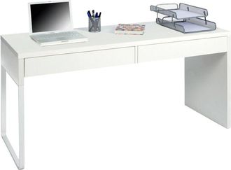 Dmora Bureau Houston, Bureau r&eacute;versible, Table d&eacute;tude de support pc avec 2 tiroirs, cm 138x50h75, Blanc brillant, avec emballage renforc&eacute; - Dmora
