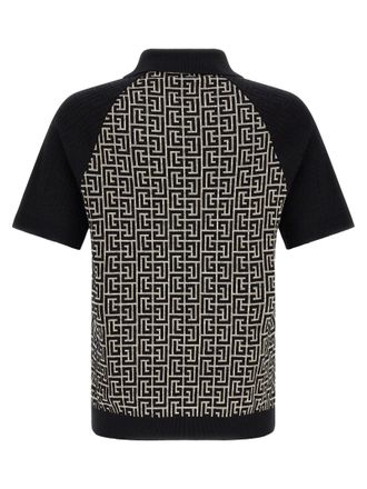 Balmain Monogram Jacquard Polo Shirt - Black
