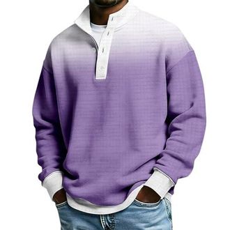 Generic DENGJIAMY Polo d&eacute;grad&eacute; &agrave; manches longues pour homme - Mode ext&eacute;rieure - Haut &agrave; bouton 1/4 - T-shirt d&eacute;contract&eacute; &agrave; blocs de couleurs - Chemise de golf 