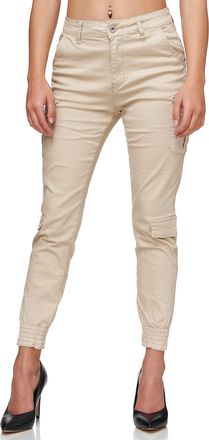 Elara Damen Slim Fit Hose Denim Cargo Chunkyrayan 753-3A Hellbeige 34 (XS)