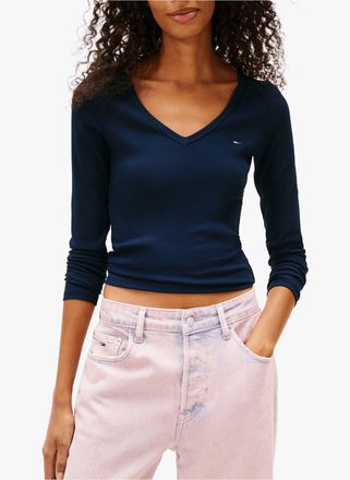 Tommy Hilfiger T-shirt c&ocirc;tel&eacute; &agrave; col V en coton m&eacute;lang&eacute;