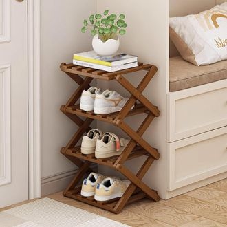 Generic Mehrst&ouml;ckiges Vertikales Schuhregal for Schlafsaal, Faltbarer Schuhst&auml;nder, Schuhorganizer aus Bambus for Eingangsbereich und Flur