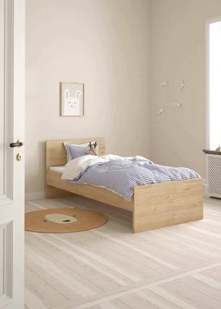 Dmora Einzelbett Fanny, Struktur des Lagerbetts, Sommier mit Abdeckung, Bettrahmen aus Stoff, 197x96 h80 cm, helle Eiche