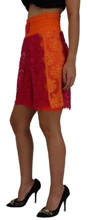 Dolce & Gabbana Womens Pink Orange Lace Cotton High Waist Shorts Viscose Nylon