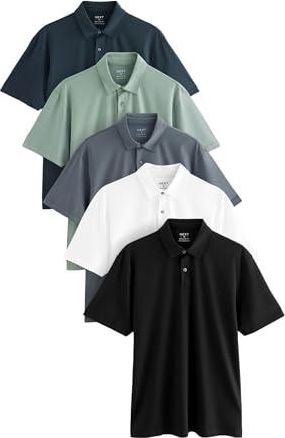 Next Homme Polo Standard en Jersey &agrave; Manches Courtes, Lot de 5 Bleu Marine/Brun/Gris/Blanc/Vert Sauge 5XL