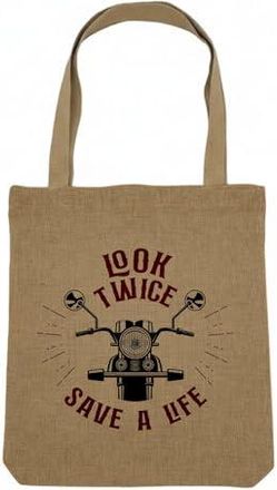 Fabulous Sac Shopping Tote Bag Aspect Lin - Look Twice Save a Life Motorcycle Big Bike Cafe Racer old Bike - Sac de Courses Toile Epaisse 360g Beige Naturel Ca