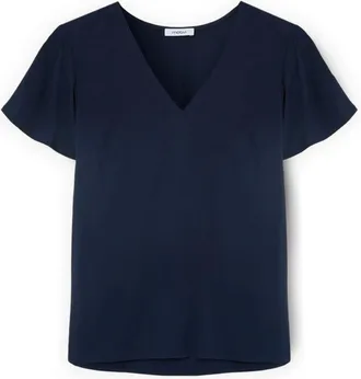 Motivi Femme, Blouses et Chemises, Bleu, Taille: 40 FR Blouse avec encolure en V et manches &eacute;vas&eacute;es