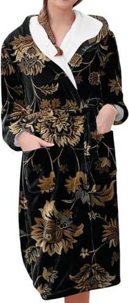 Generic Peignoir de bain &agrave; capuche en tissu &eacute;ponge pour femme - Manteau dint&eacute;rieur en polaire pour femme - Robe de chambre &agrave; capuche en polaire douce longue e