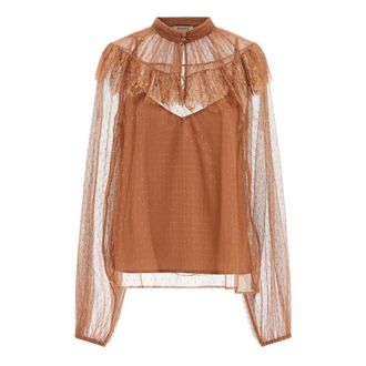Twinset Plumetis T&uuml;ll Bluse - - Blouses & Shirts - Damen - Braun - 3XS