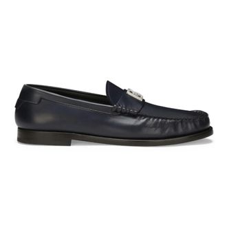 Dolce & Gabbana Blaue Lederslipper mit Logo-Plakette - - Shoes - Herren - Blau - 41 EU