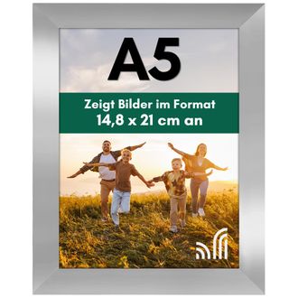 Americanflat Bilderrahmen A5 in Silber - DIN A5 bilderrahmen aus Verbundholz mit Splitter Festem Glas - Horizontale und Vertikale Formate f&uuml;r Wand und Tisch - 14,8