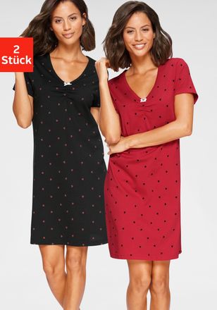 Vivance Nachthemd VIVANCE DREAMS, Damen, Gr. 32/34, N-Gr, schwarz (schwarz, rot), Single Jersey, Obermaterial: 100% Baumwolle, bedruckt, figurumspielend kurz,