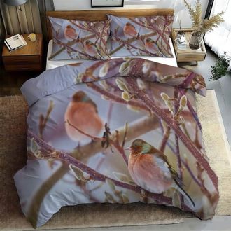 Generic Bettw&auml;sche 135x200 Frisch Nat&uuml;Rlich Bettbezug 135x200 Spatz Bettbezug mit 2 Kissenbez&uuml;ge 80x80cm, Bettw&auml;sche-Sets Microfaser mit Rei&szlig;verschluss b170